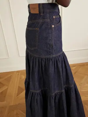 Saint Laurent Tiered Denim Maxi Skirt - Blue