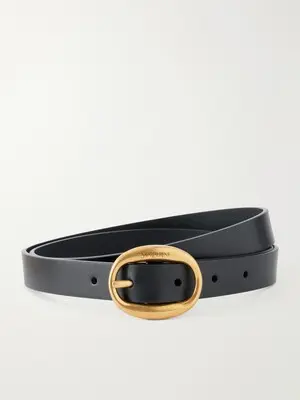 Saint Laurent Logo Engraved Leather Belt - Black