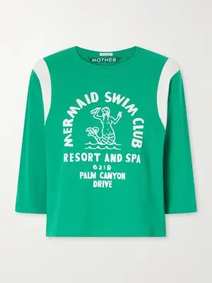 MOTHER The Better Half Flocked Printed Cotton T-shirt - Green