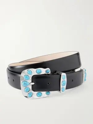 DEHANCHE Juna Turquoise Embellished Leather Belt - Black