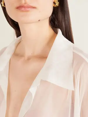 Norma Kamali Oversized Boyfriend Mesh Bodysuit With Classic Collar - White