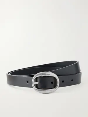 Saint Laurent Engraved Logo Leather Belt - Black