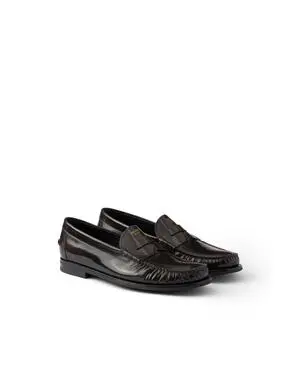 Prada Brushed Leather Loafers - Brown