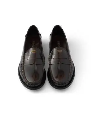 Prada Brushed Leather Loafers - Brown