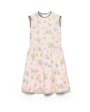 Prada Pleated Floral Print Linen Dress - Pink
