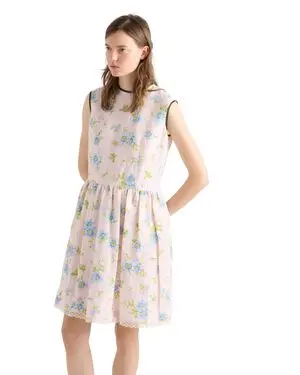Prada Sleeveless Floral Print Linen Dress
