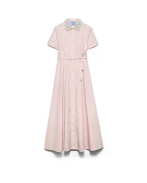 Prada Embroidered Poplin Shirt Dress - Pink