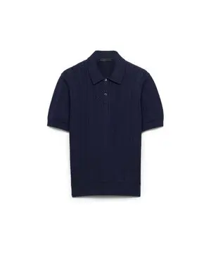 Prada Short-sleeved Openwork Cotton Polo Shirt - Blue