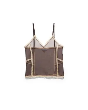 Prada Organza Intarsia Top - Brown