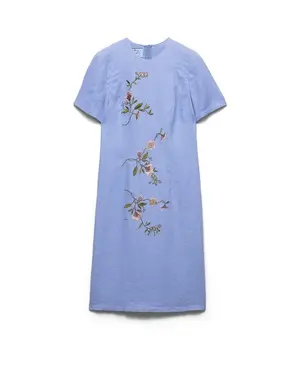 Prada Embroidered Linen Dress - Light Blue