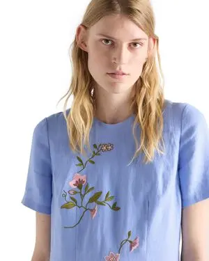 Prada Embroidered Linen Sheath Dress