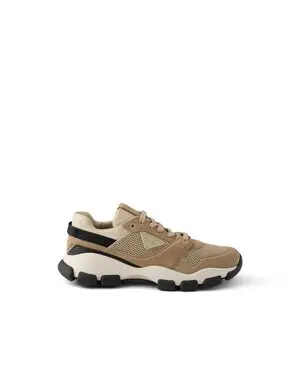 Prada Mesh And Suede Lace-up Sneakers - Neutral