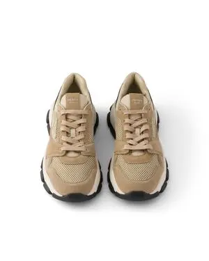 Prada Mesh And Suede Lace-up Sneakers - Neutral