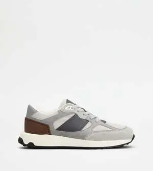 TOD'S Sneakers In Leather And Fabric - Brown,grey