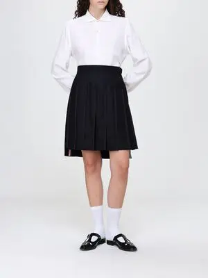 Thom Browne Pleated Silk Miniskirt With 4-bar Motif - Black