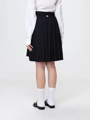 Thom Browne Pleated Silk Miniskirt With 4-bar Motif - Black