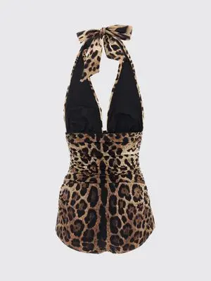 Dolce & Gabbana Halter Neck Animalier Print One-piece Swimsuit - Brown
