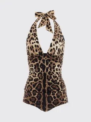 Dolce & Gabbana Animal Print Halterneck One-piece Swimsuit - Brown
