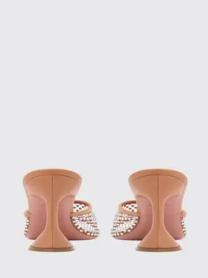 Amina Muaddi Embellished High Heel Mule Sandals - Milk