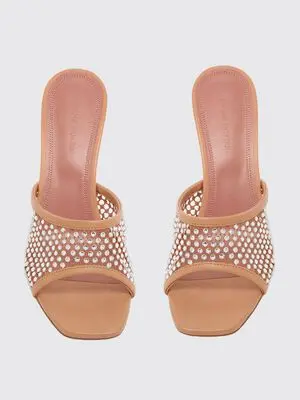 Amina Muaddi Embellished High Heel Mule Sandals - Milk