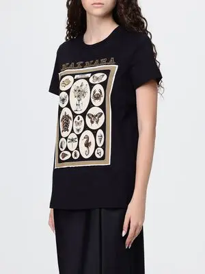 Max Mara Crewneck Cotton T-shirt With Graphic Logo Print - Black