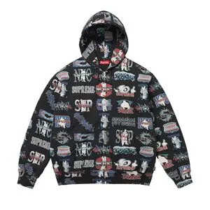 Supreme All-over Print Zip-up Hooded Sweatshirt - Black