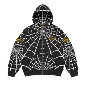 Supreme X Vanson Leathers Spider-man Zip Up Hooded Sweatshirt - Black