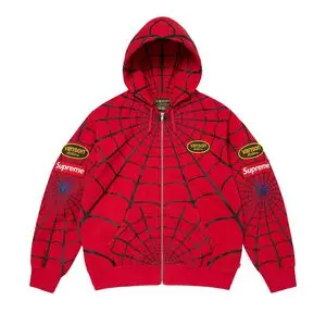 Supreme X Vanson Leathers Spider-man Zip Up Hooded Sweatshirt - Red
