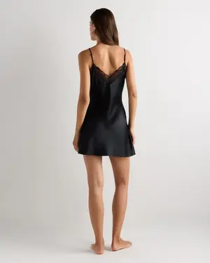 Quince Satin Lace Chemise - Black