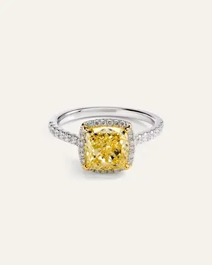 Quince 14k Yellow Gold Lab-grown Cushion Halo Diamond Engagement Ring - Multicolor