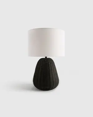 Quince Natural Rattan Table Lamp With Linen Shade - Black