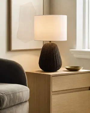 Quince Natural Rattan Table Lamp With Linen Shade