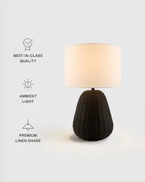 Quince Natural Rattan Table Lamp With Linen Shade
