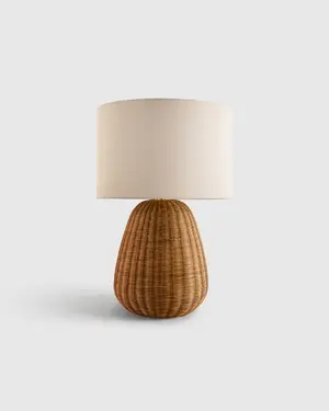 Quince Natural Rattan Table Lamp With Linen Shade - Medium Brown