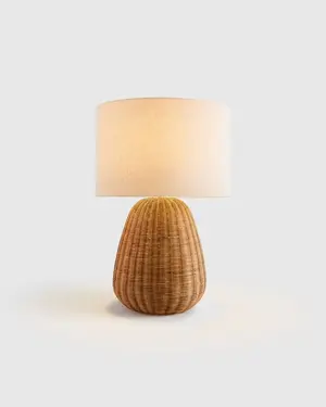Quince Natural Rattan Table Lamp With Linen Shade - Medium Brown