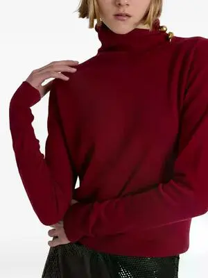 Alberta Ferretti Burgundy Fine Knit Roll Neck Sweater With Gold-tone Button Detail