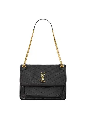 Saint Laurent Soft Niki Medium Bag In Vintage Leather - Black