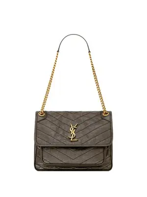 Saint Laurent Soft Niki Medium Bag In Vintage Leather - Green