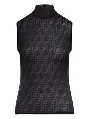 Fendi High Neck Jersey Top Ff - Black