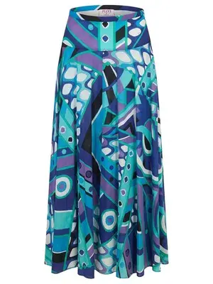 Emilio Pucci Vivara Print Cotton Maxi Skirt - Blue