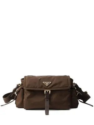 Prada Explore Medium Bag In Re-nylon With Flap - Brown