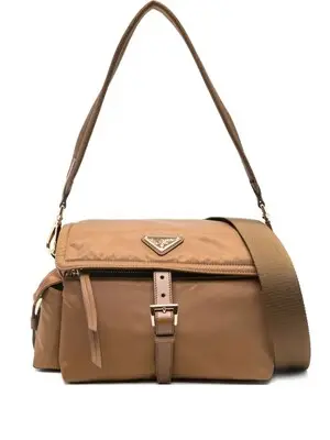 Prada Explore Medium Bag In Re-nylon With Flap - Brown