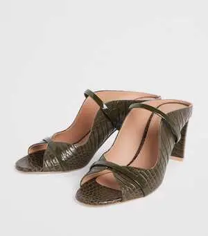 MALONE SOULIERS Croc-embossed Leather Heeled Sandals - Green