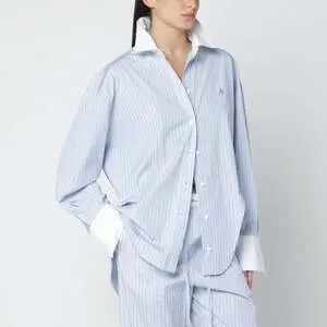Attico Blue And White Striped Cotton Poplin Shirt - Light Blue