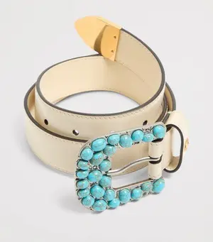 Valentino Garavani Leather Vlogo Signature Belt With Gemstone Embellishments - Ivory