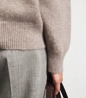 Johnstons Of Elgin Cashmere-silk Crew Neck Sweater - Beige