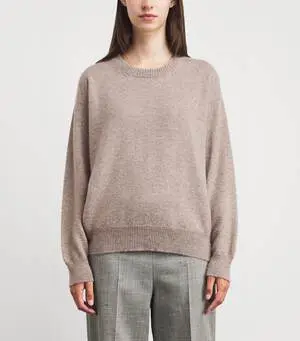 Johnstons Of Elgin Cashmere-silk Crew Neck Sweater - Beige