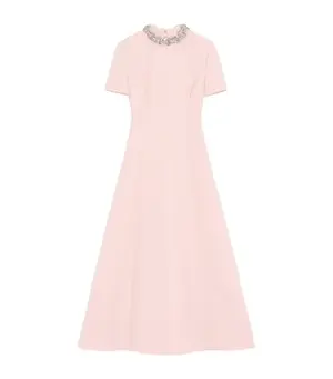 Valentino Garavani Wool-silk Embellished Midi Dress - Pink