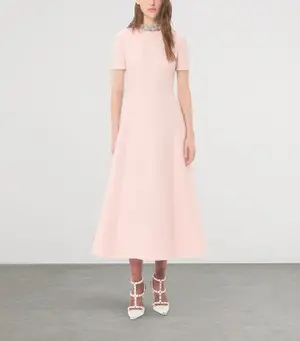 Valentino Garavani Wool-silk Embellished Midi Dress - Pink