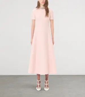 Valentino Garavani Wool-silk Embellished Midi Dress - Pink